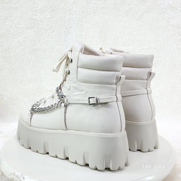 Cape Robbin | Shoes | Emo Stomp 2 Platform Stomper Ankle Boots With Chain Design Off White ...